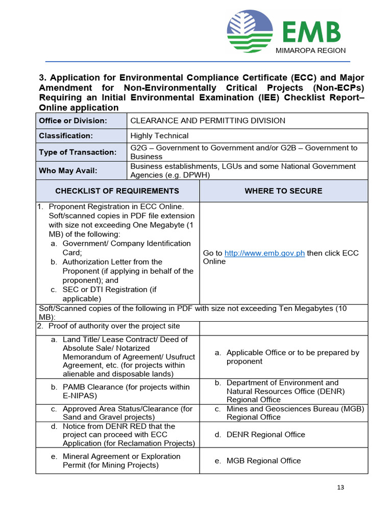 EMB Requirements | PDF | Environmental Impact Assessment