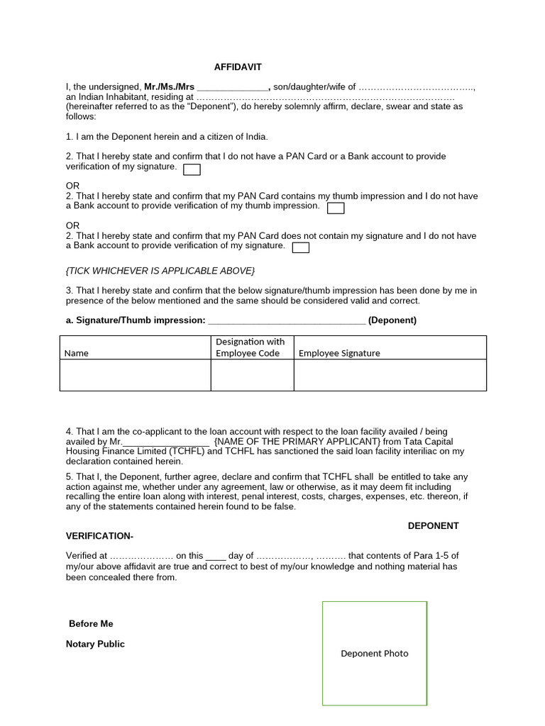 Affidavit for Loan Co-Applicant Verification | PDF