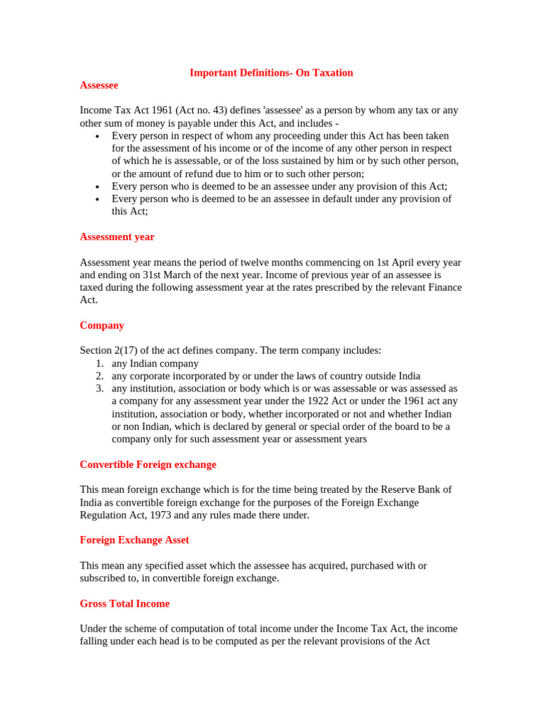 Important Definitions On Taxation | PDF | Cost Of Living | Taxes