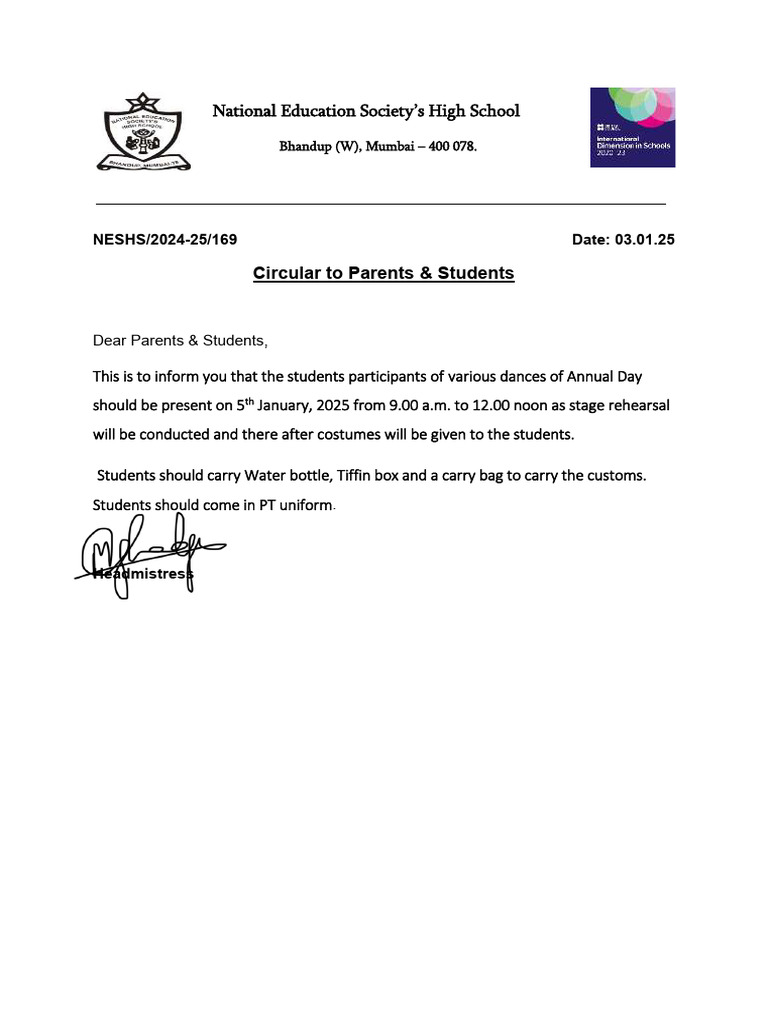 Circular To Parents - 03.01.2025 | PDF