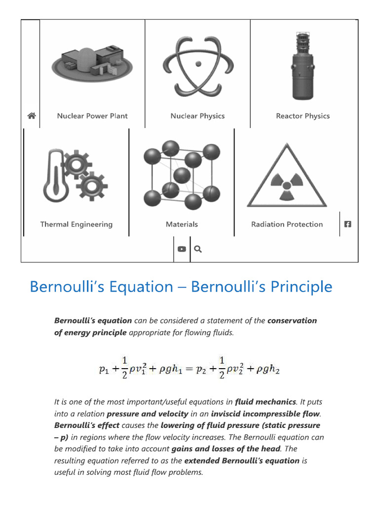 Bernoulli's Equation - Bernoulli's Principle | PDF