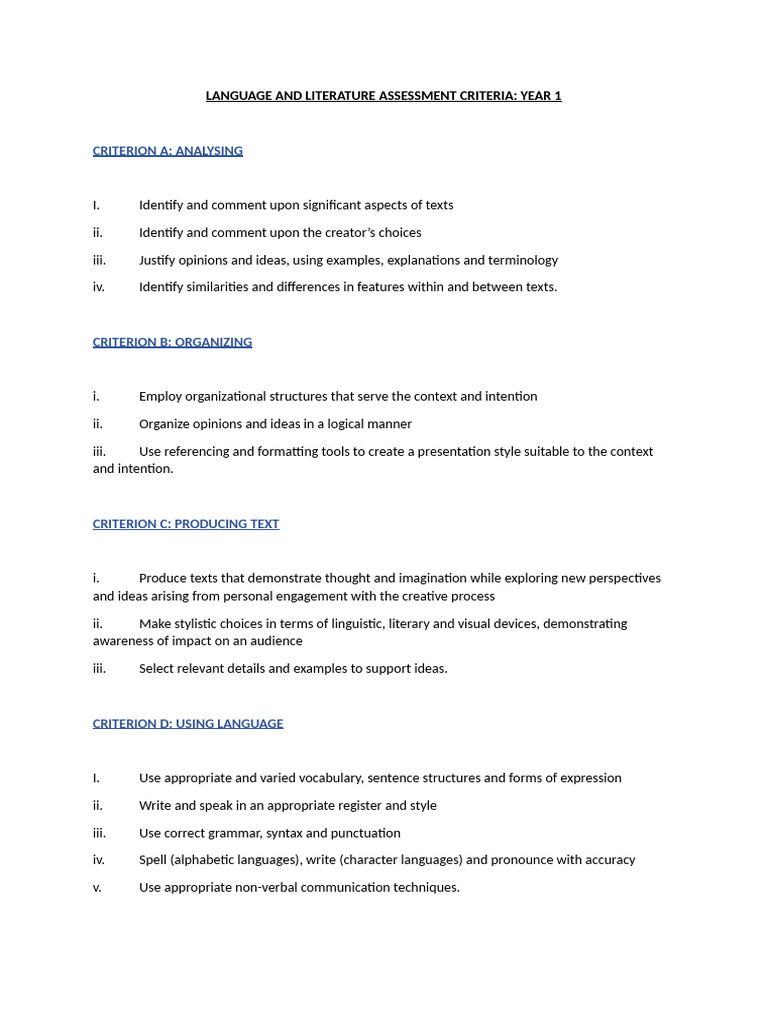 myp 1 objectives | PDF