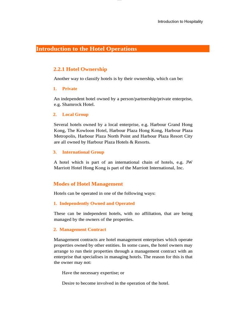 Introduction To Hotel Operations - AOM - 2 | PDF | Franchising | Business