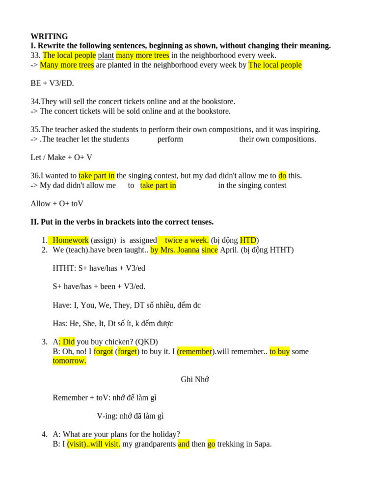 Sentence Rewriting and Verb Tenses Practice | PDF | Linguistics | Grammar