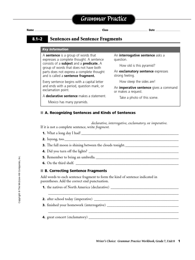 Grade 7 Grammar Practice Workbook | PDF | Subject (Grammar) | Sentence ...