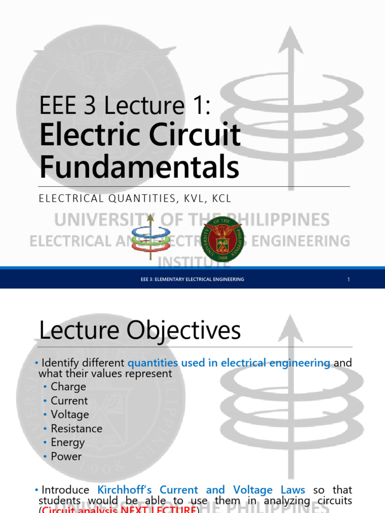 EEE 3 Lecture 1 - Electrical Circuit Fundamentals | PDF | Electricity | Electric Power