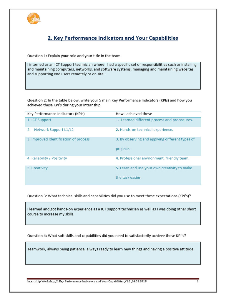 Internship Report_2. Key Performance Indicators and Your Capabilities ...