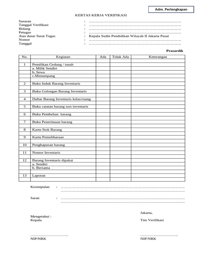 Kertas Kerja Verifikasi | PDF