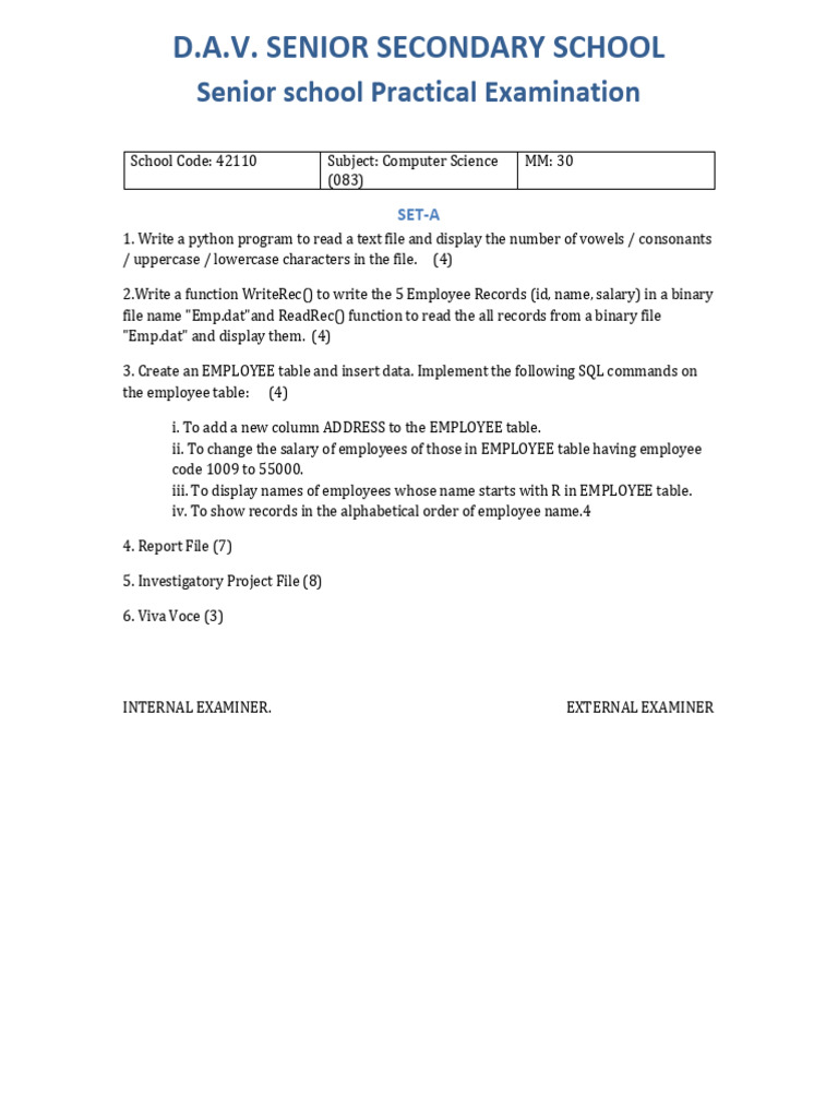 Computer Science Practical Exam Guide | PDF