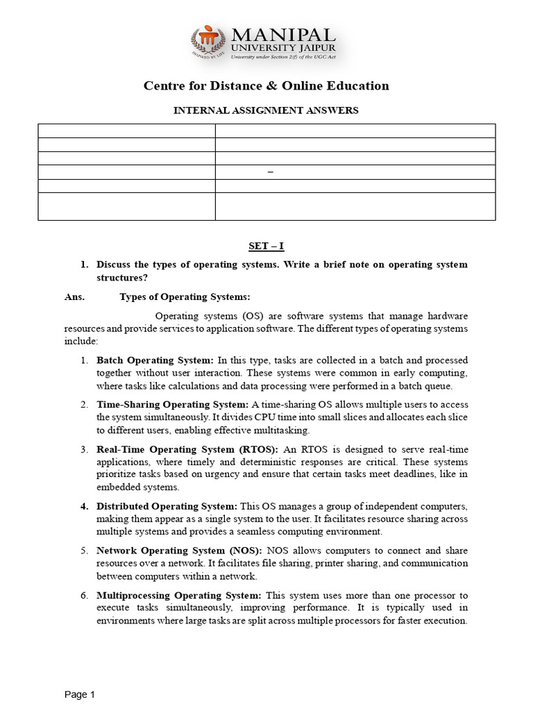 Assignment_DCA1201_Set 1 & 2_ Ans | PDF | Scheduling (Computing) | Operating System