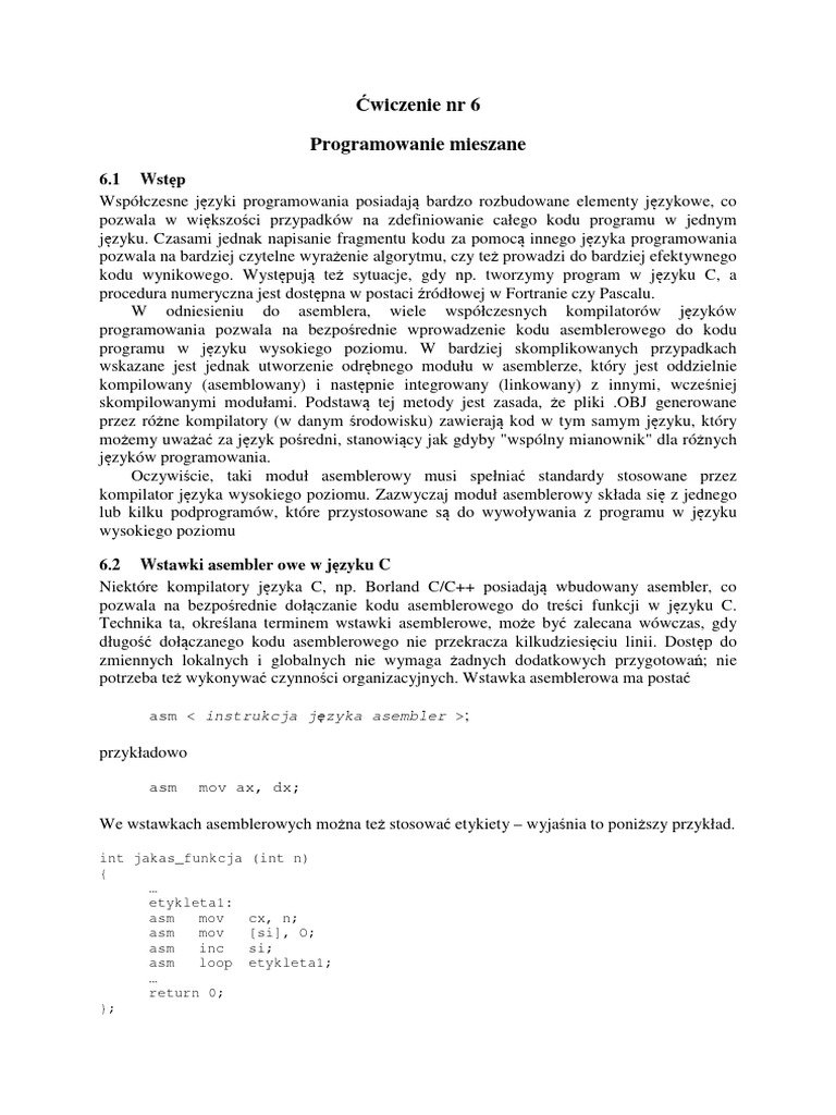 Asm - Programowanie Mieszane | PDF