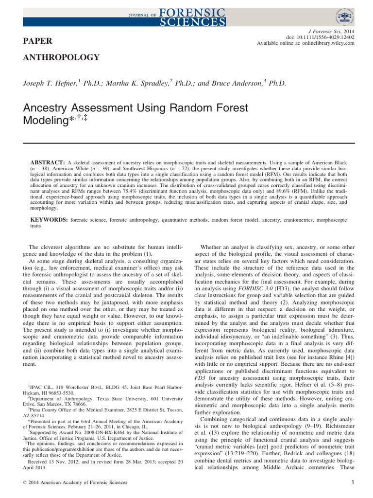 Ancestry Assessment Using Random Forest Modeling | PDF | Statistical Classification | Statistics