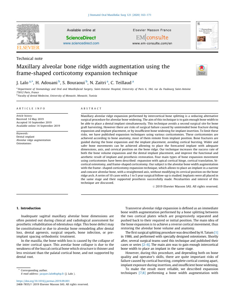 Maxillary Alveolar Bone Ridge Width Augmentation Using The Frame-Shaped ...