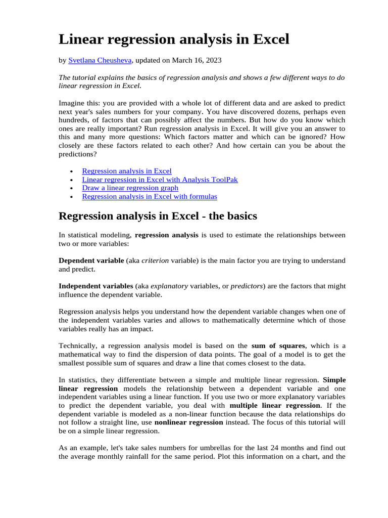 Linear Regression Analysis in Excel 2 | PDF | Regression Analysis ...