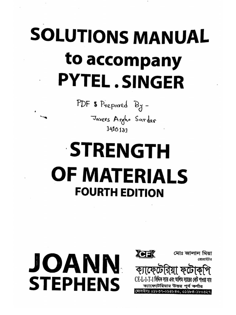 #1 (Singer) (4e - Soln - 1) Strength of Materials | PDF