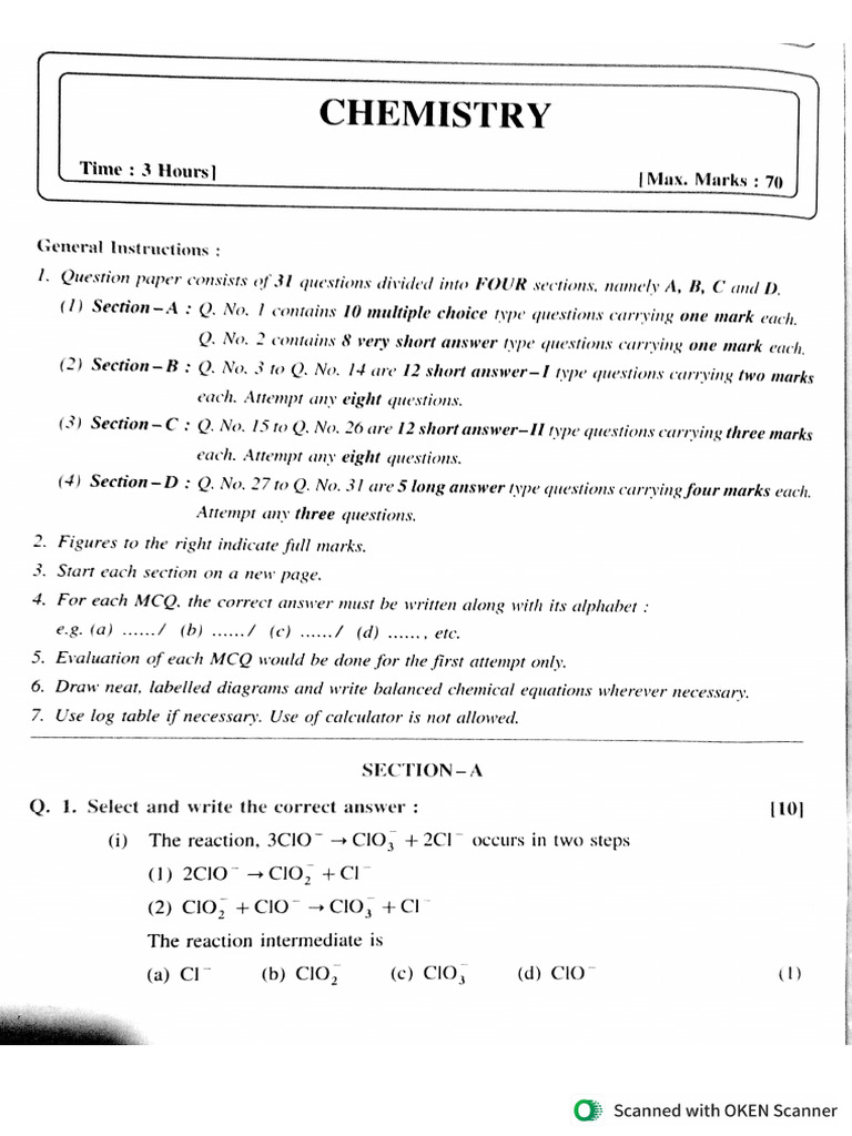 Chemistry Questions Paper | PDF