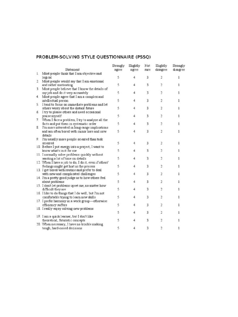 Problem Solving Questionaire | PDF