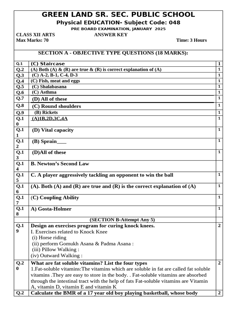 2axii Phy Arts Answer Key 2025 II Pre Board - Copy | PDF | Friction | Anorexia Nervosa