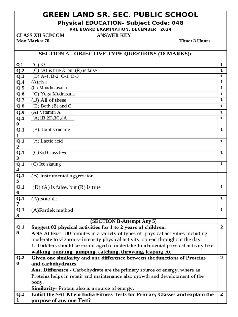 1.axii Phy Com-Sci Ans Key 2024 Pre Board | PDF | Force | Running