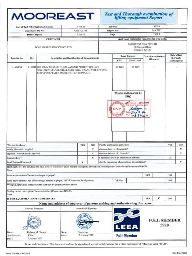60 MM Inhouse Test Cert - DNV Signed | PDF