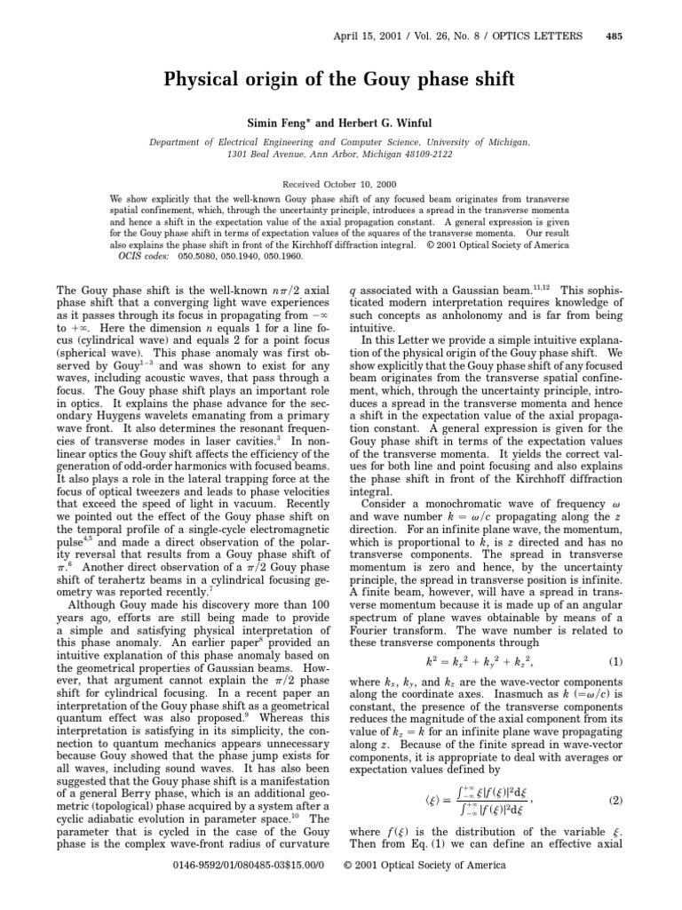 Physical Origin Gouy | PDF | Waves | Diffraction