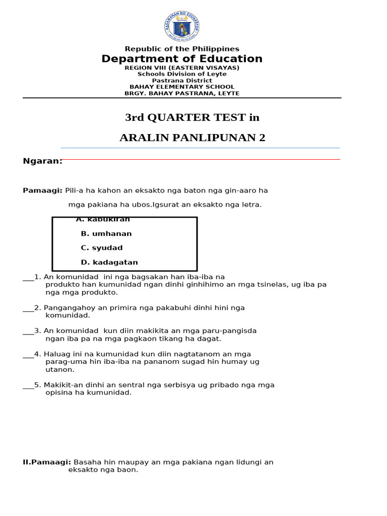 3rd Quarter Test Ap 2 Pdf