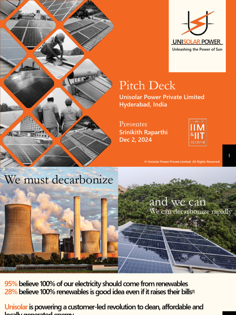 Unisolar Pitch Deck - Pre Seed Round | PDF | Renewable Energy | Solar Power