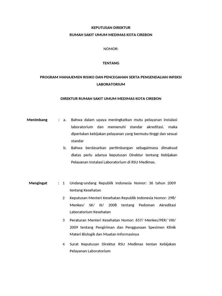 SK Program Manajemen Risiko Dan Pencegahan Serta Pengendalian Infeksi Laboratorium | PDF