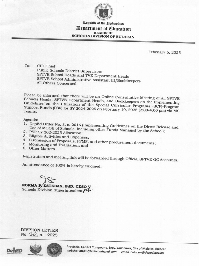 Division Letter No 020 S 2025 | PDF