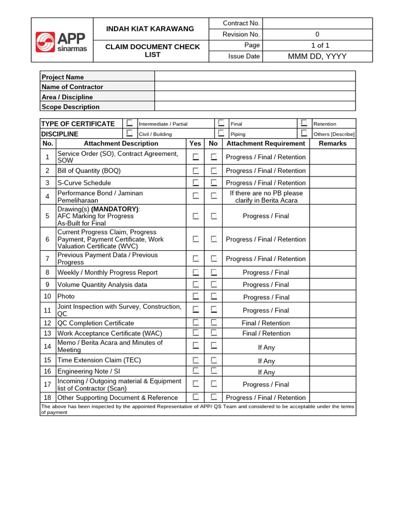 Check List Dokumen Claim | PDF