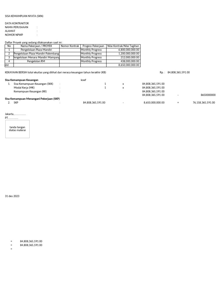 Format Perhitungan SKN Dan SKP | PDF