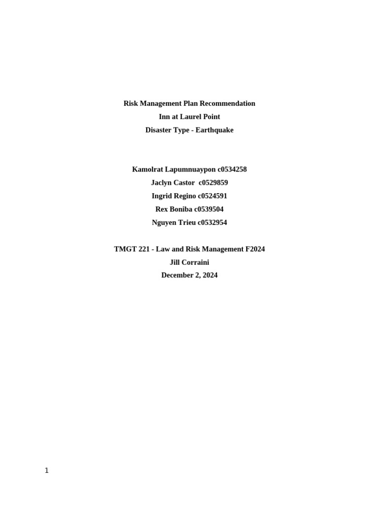 Earthquake Risk Management for Inn | PDF | Emergency Management | Earthquakes
