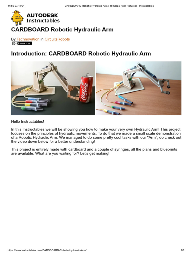CARDBOARD Robotic Hydraulic Arm - 16 Steps (With Pictures ...