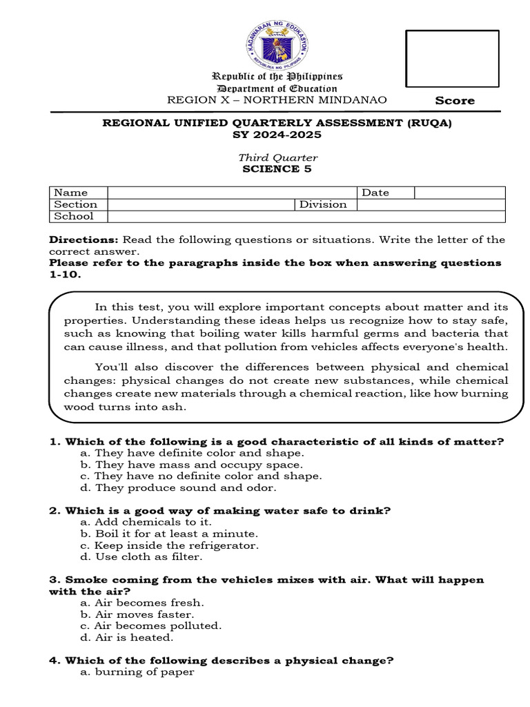 Science 5 Quarterly Assessment Guide | PDF | Electricity | Chemical ...