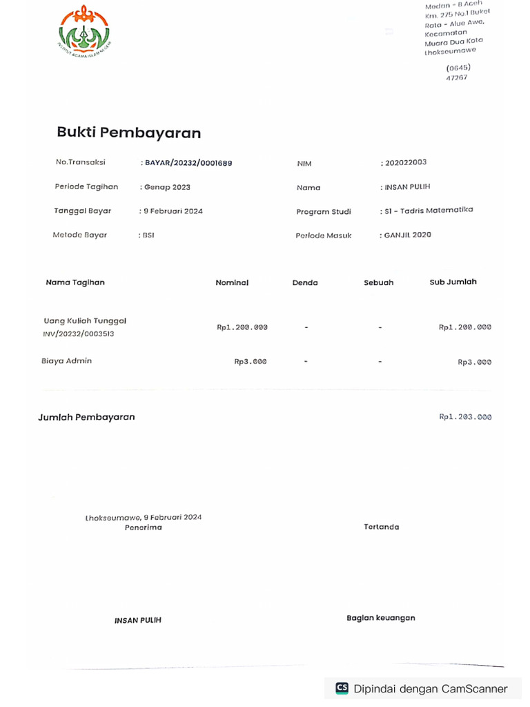 Bukti Pembayaran UKT Insan 8 | PDF