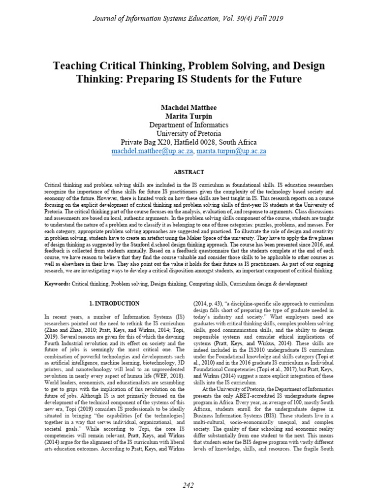 Teaching Critical Thinking, Problem Solving, and Design Thinking ...