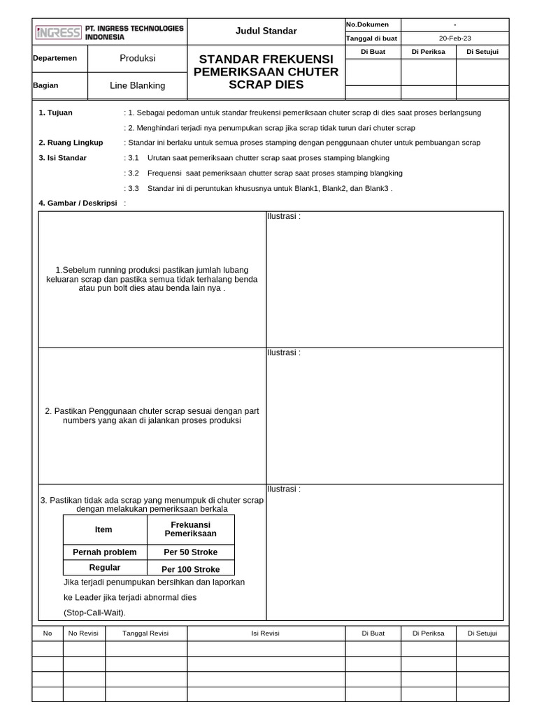 Standar Pemeriksaan Chuter Scrap Dies | PDF