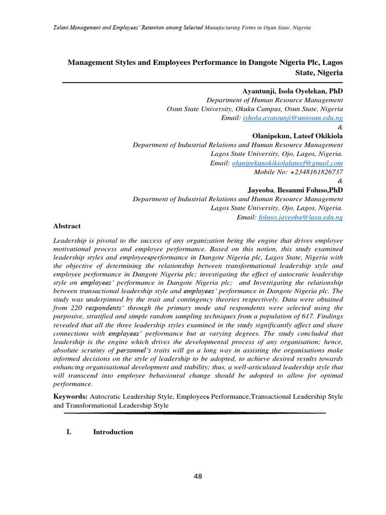 Leadership Styles Impact on Employee Performance | PDF | Leadership ...