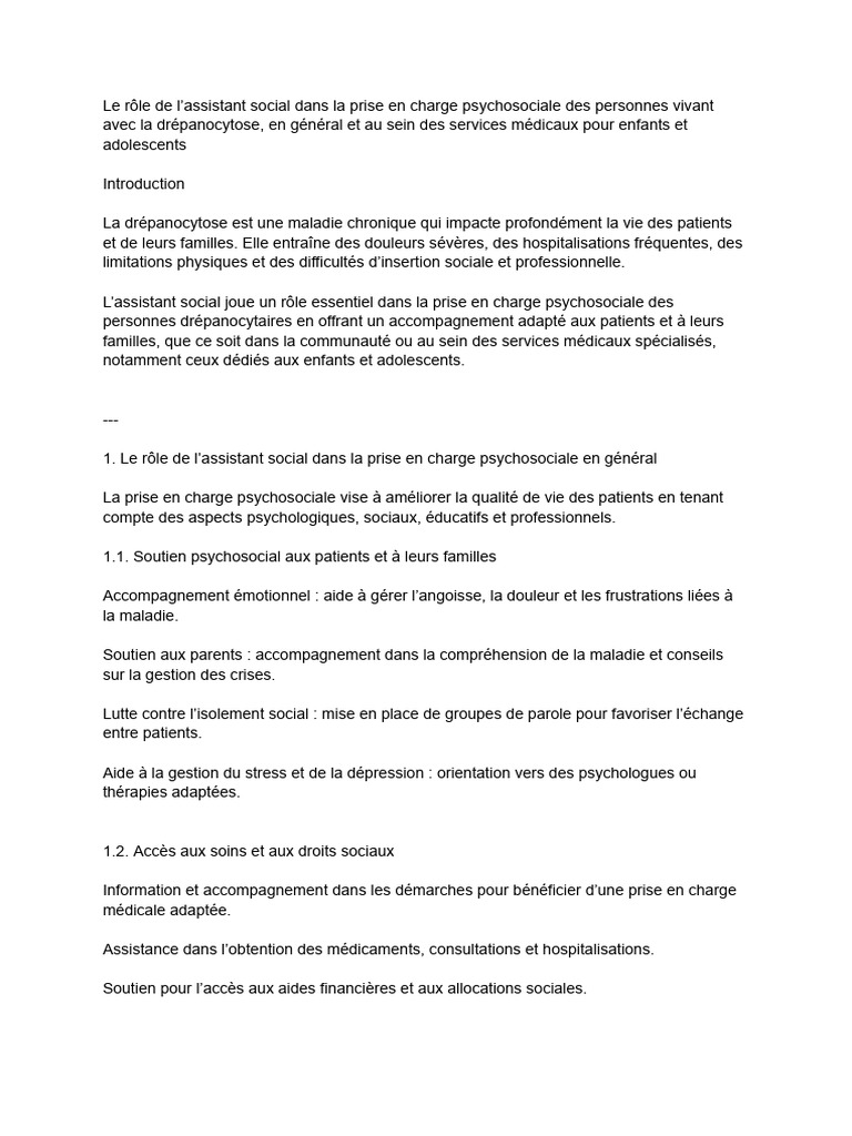 Le rôle de l’assistant social dans la prise en charge psychosociale des ...