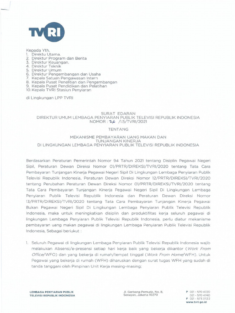 SE Mekanisme Pembayaran Uang Makan Dan Tunkin | PDF