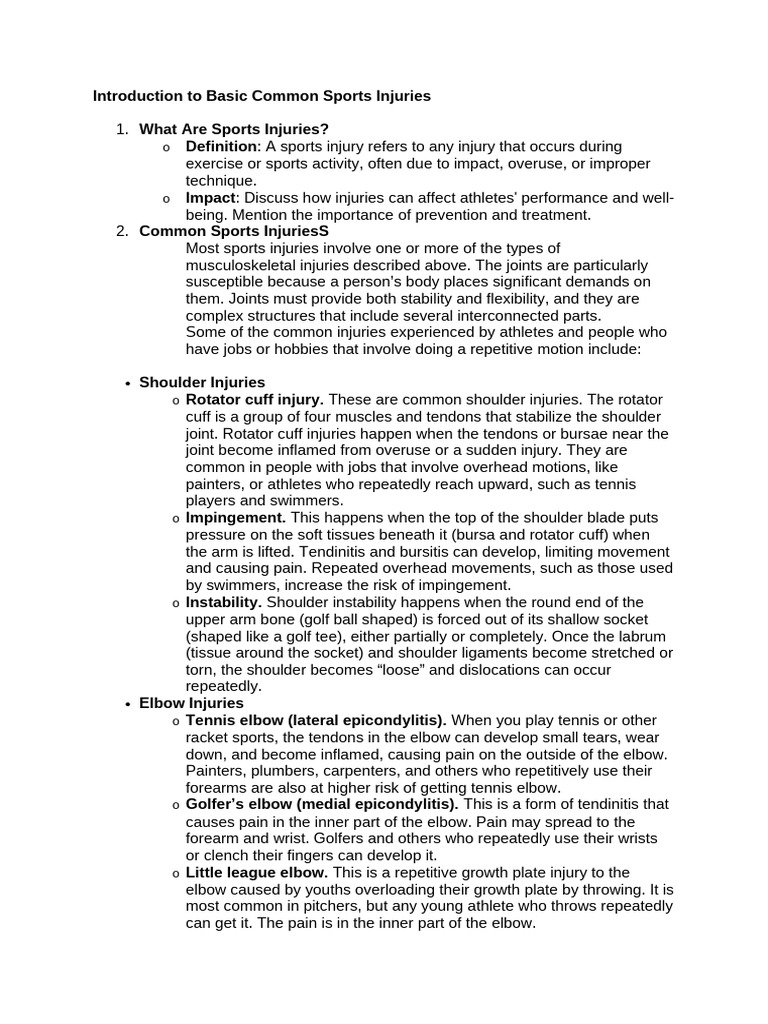 Common sports Injuries | PDF | Knee | Elbow