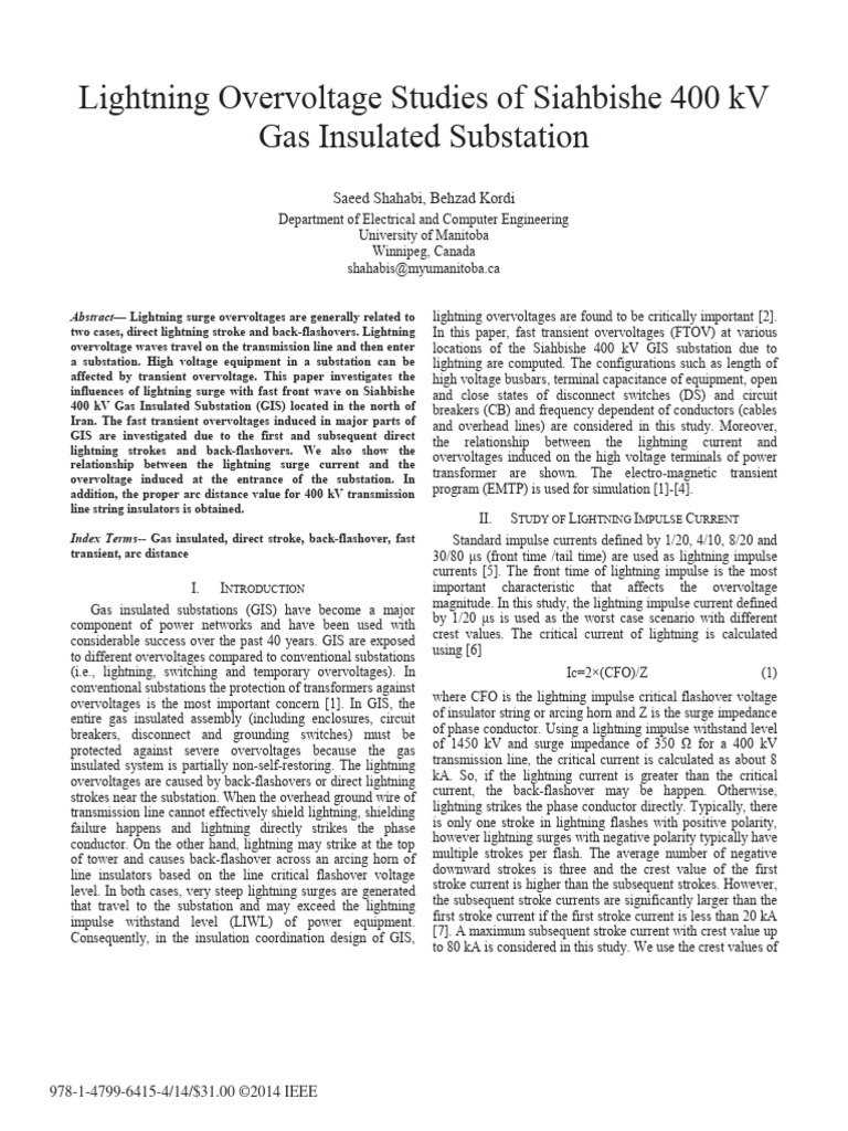 Lightning Overvoltage Studies of Siahbis | PDF | Insulator (Electricity ...