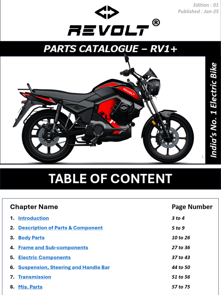 Revolt RV1 Plus Spare Parts Catalogue | PDF | Battery Charger | Brake
