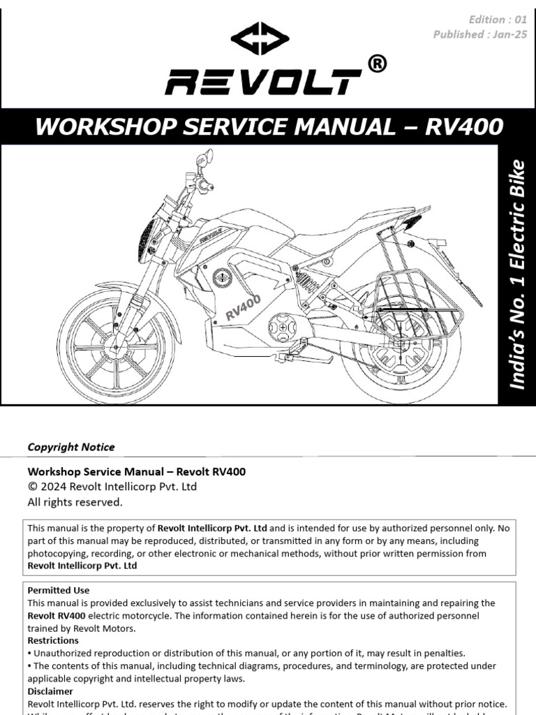 Workshop Service Manual - RV400 CAN - Edition 01 | PDF | Screw | Brake