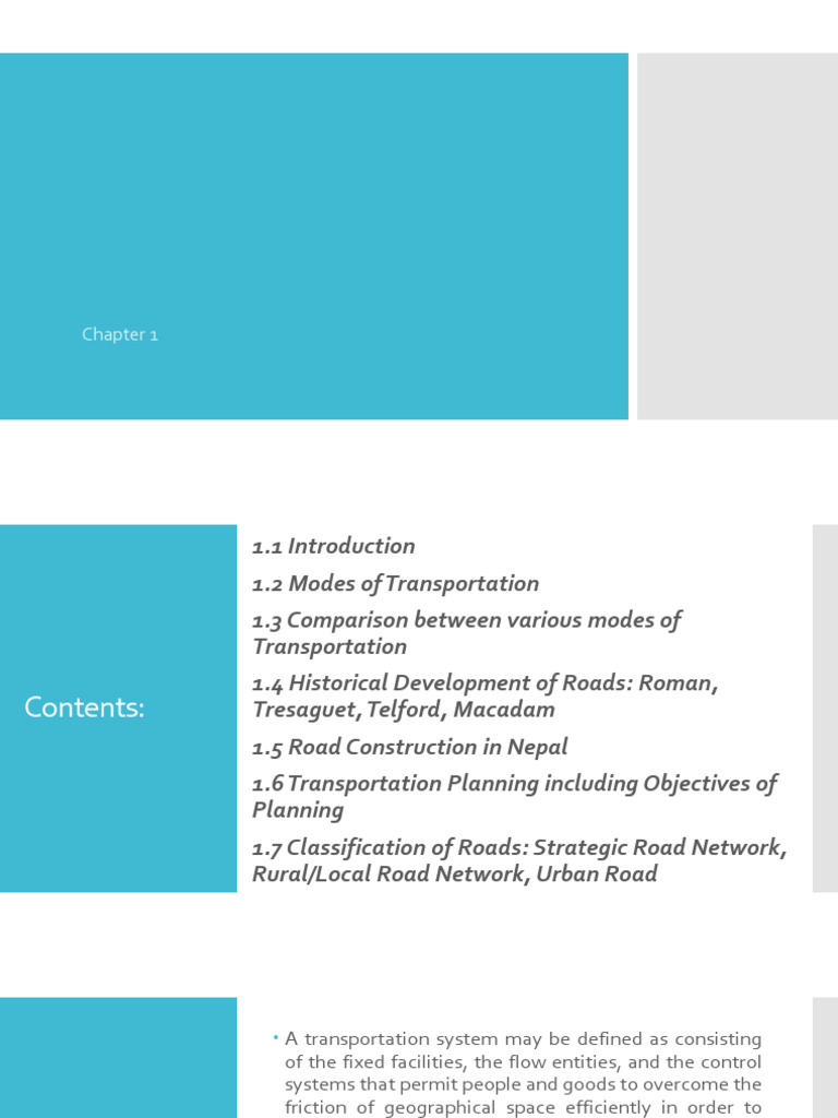 Transportation Engineering Chapter-1 | PDF | Transport | Road