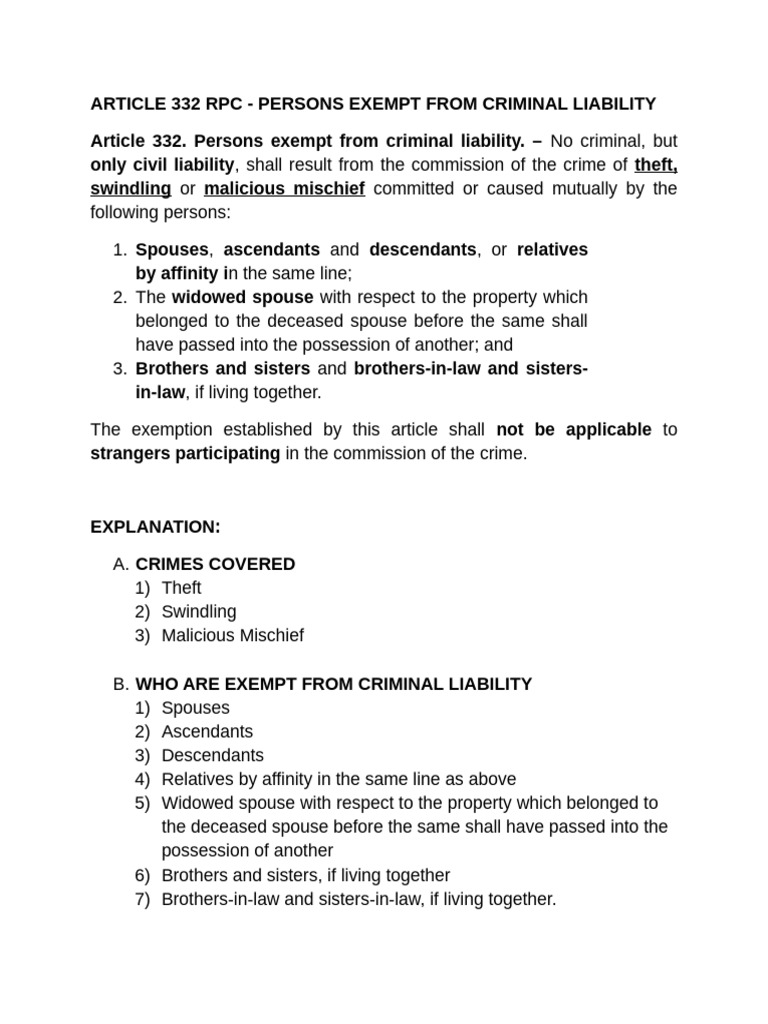 PERSONS EXEMPT FROM CRIMINAL LIABILITY | PDF