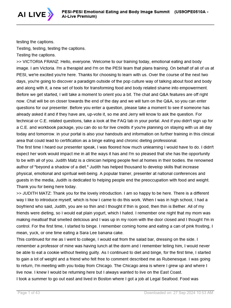 transcript-emotional-eating-body-image-am | PDF | Eating Disorder | Dieting