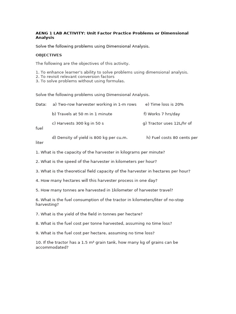 Aeng 1 Lab Activity 1 - Dimensional Analysis | PDF