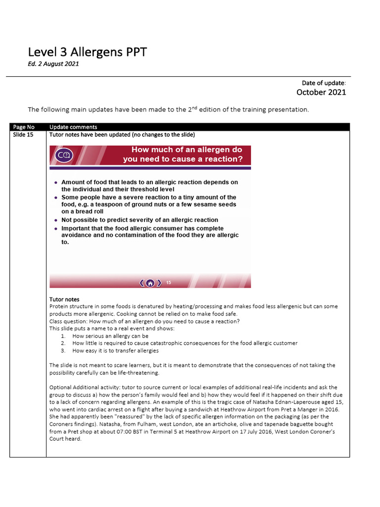 Level 3 Allergen Training Updates | PDF | Food Allergy | Allergy