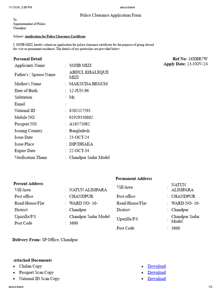 Sojib Police Clearence | PDF | Government And Personhood | National Security